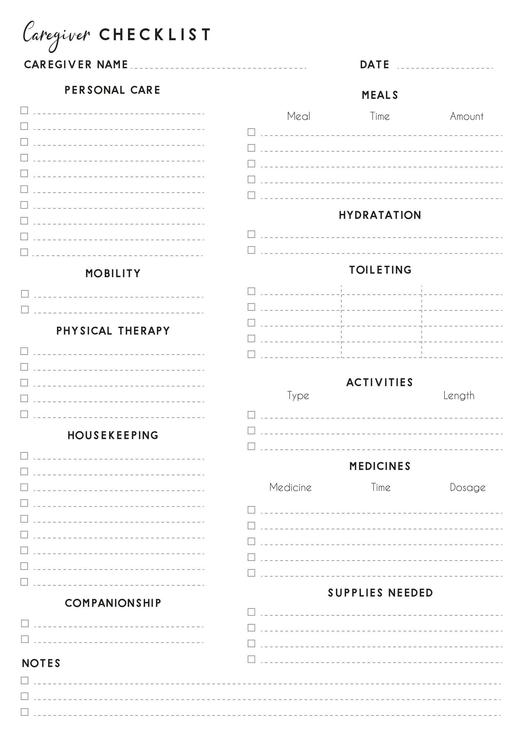 Caregiver Checklist : Daily Tasks Caregiver Log Book for - Etsy Canada