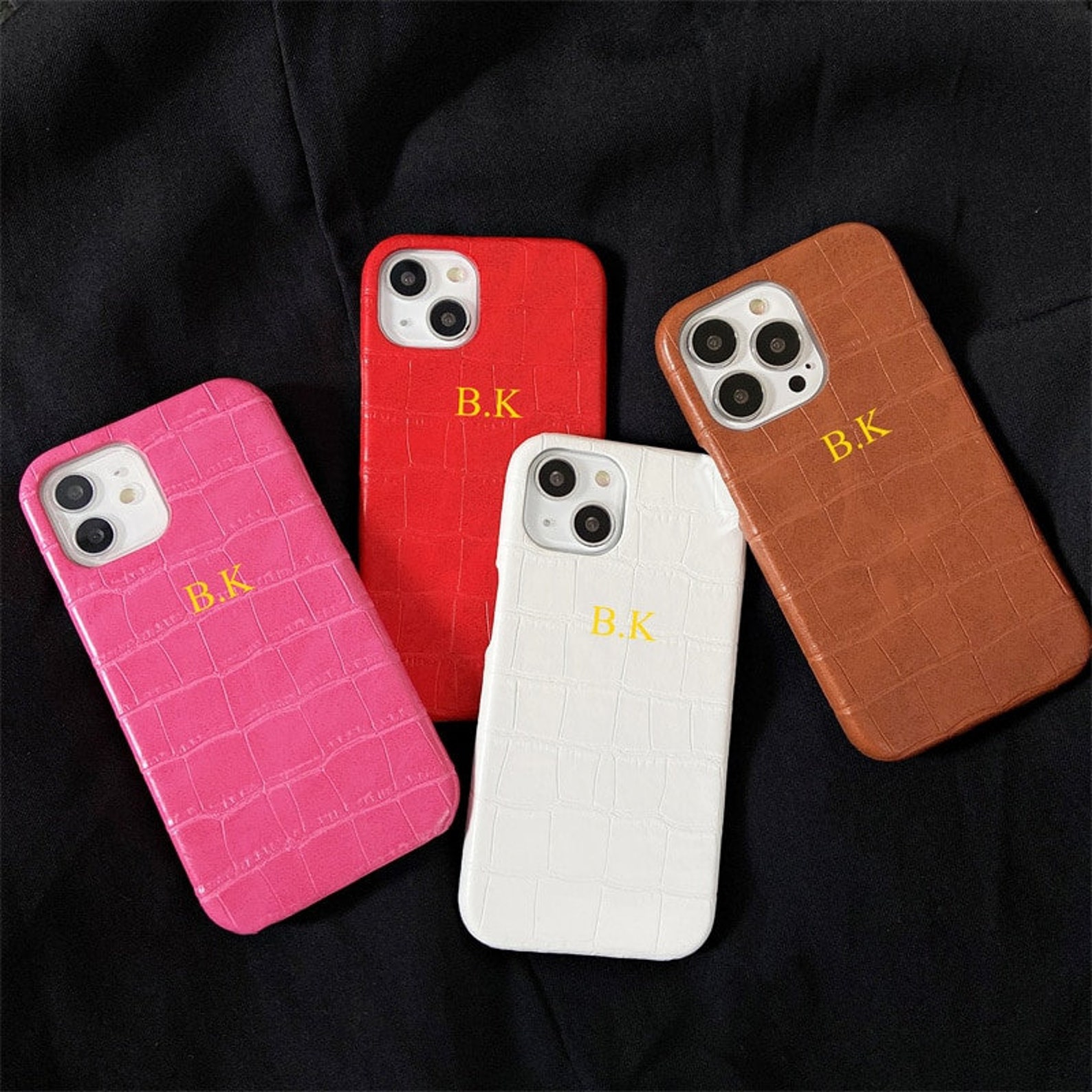 Personalized Crocodile Leather Texture iPhone Case, Monogram Engraved ...