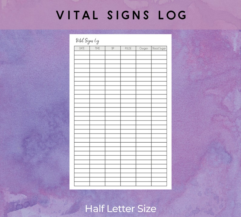 Vital Signs Log : Tracking Heart Rate Blood Sugar Blood - Etsy Australia