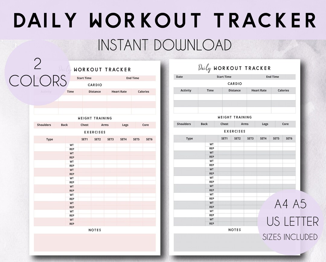 Daily Workout Tracker Printable Template , Daily Exercise Planner ...