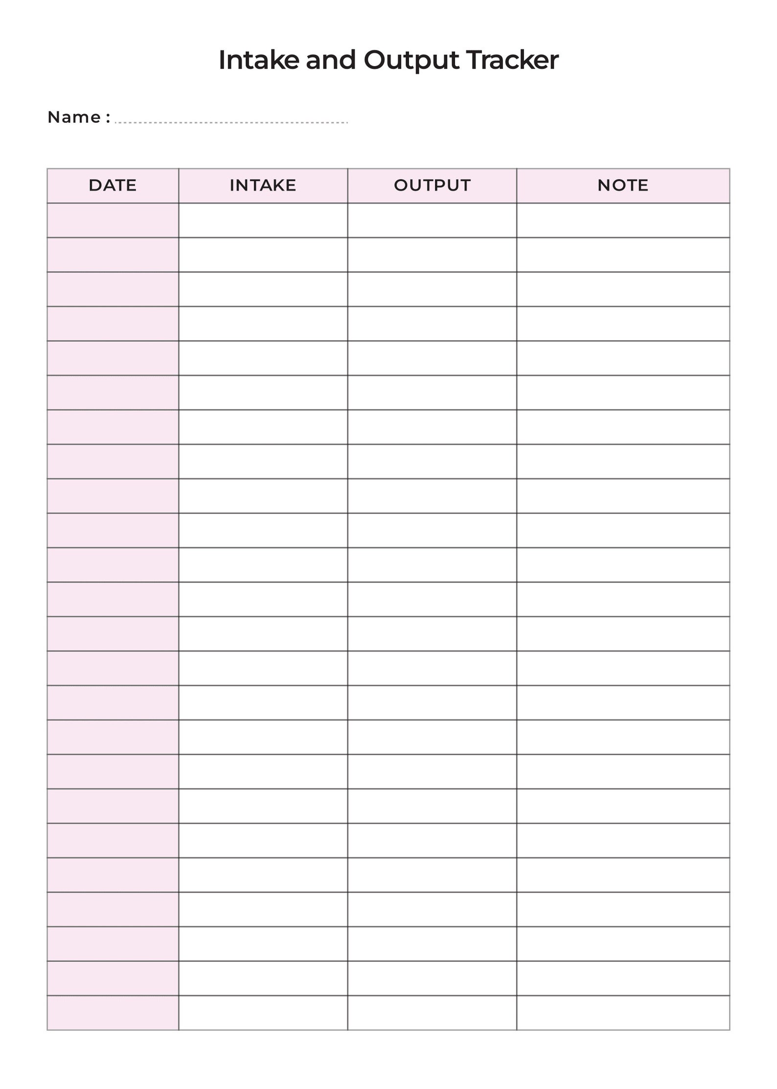 Fluids Intake and Output Record an Intake and Output Tracker, Health ...