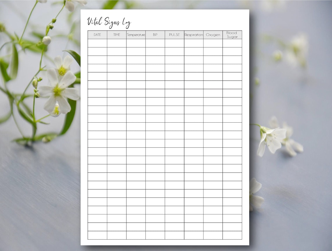 Vital Signs Log : Tracking Heart Rate Temperature Blood | Etsy