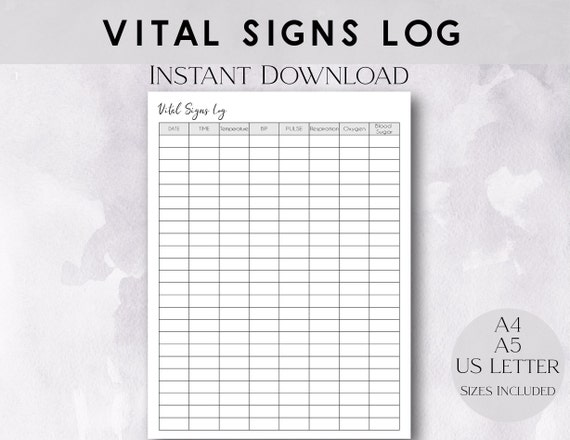 Vital Signs Log : Tracking Heart Rate Temperature Blood | Etsy