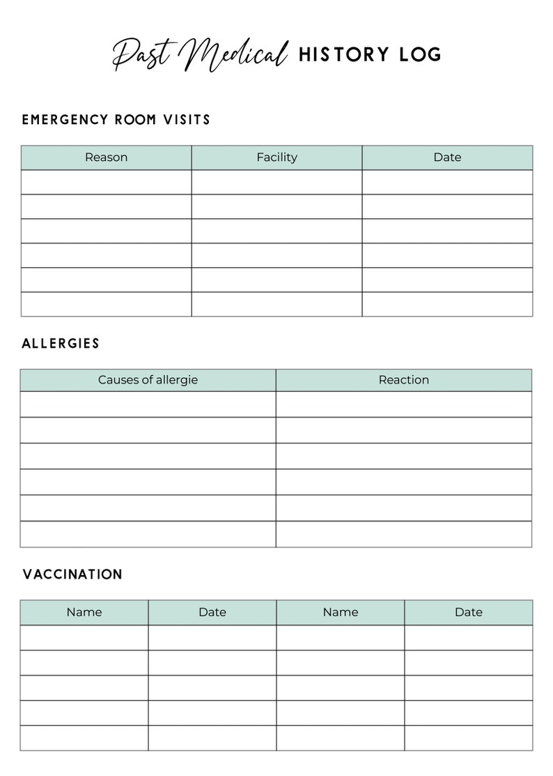 Medical History Form Printable Medical History Checklist - Etsy