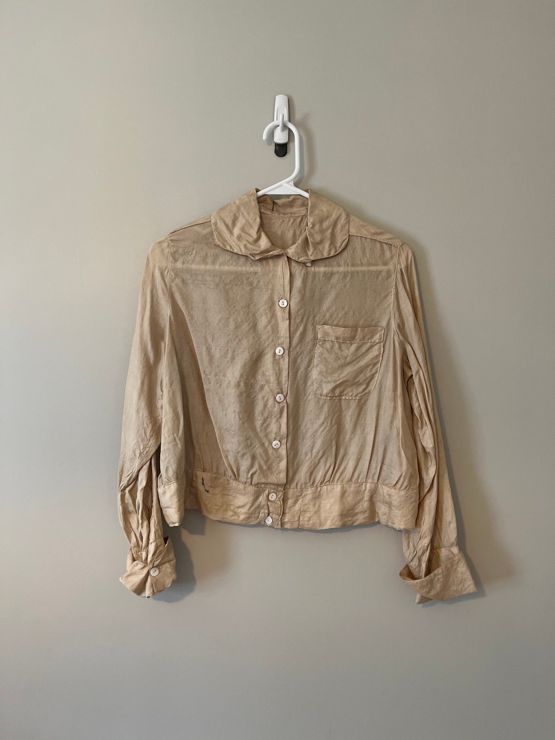 Vintage Edwardian Blouse Pongee Silk 1910s Blouse With High Collar and ...