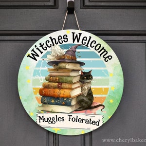 Witches Welcome Sign, Metal Wreath Signs for Halloween, Wiccan Decor ...
