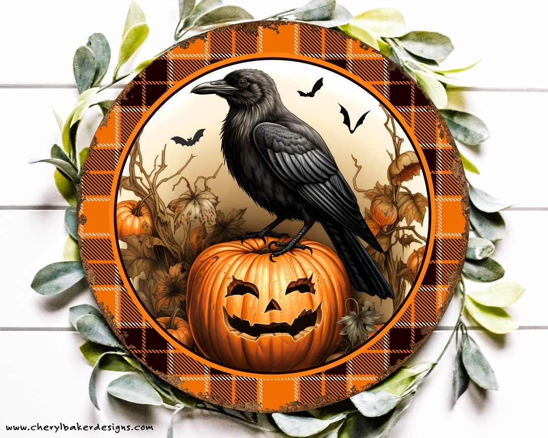 Crow Wreath Attachment, Crow Metal Sign, Outside Halloween Decorations ...