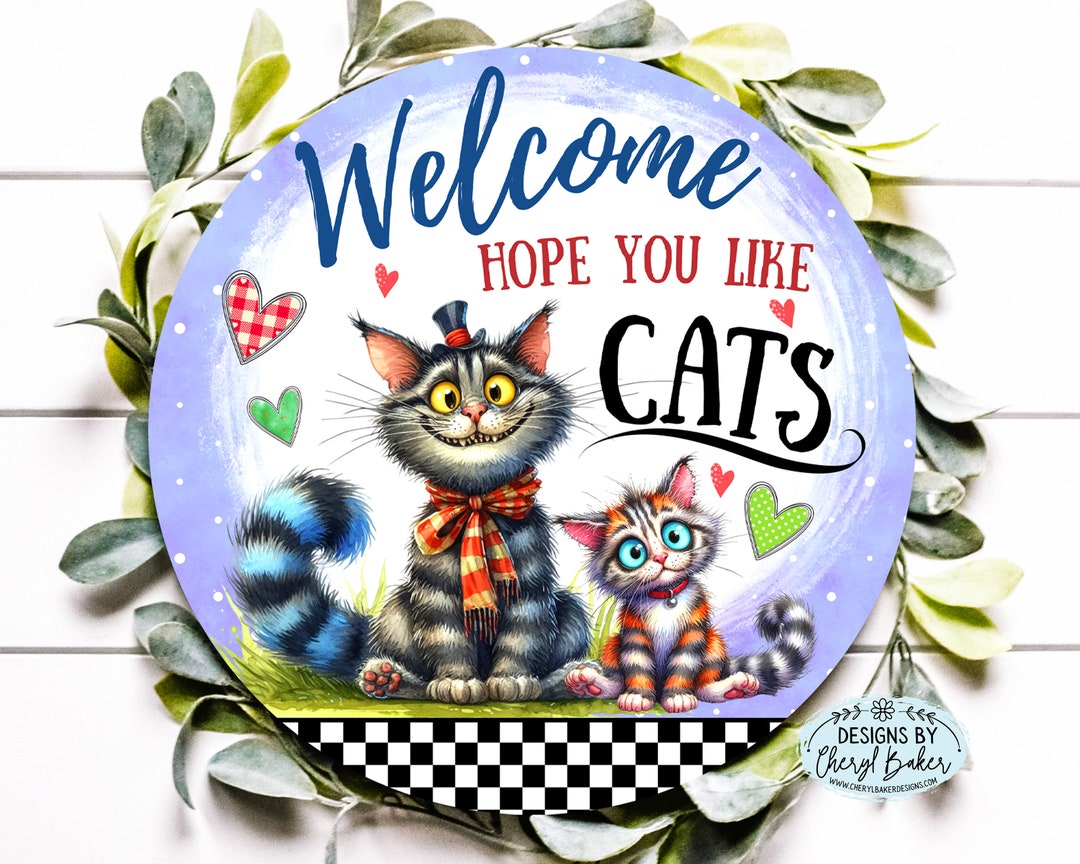 Cat Welcome Sign, Cat Door Sign, Cat Door Hanger, Cat Wreath Sign, Cat ...