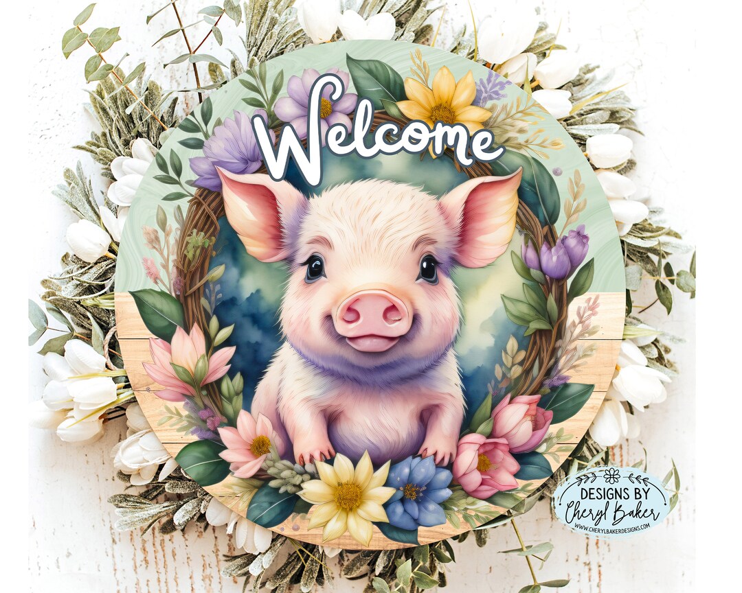 Pig Wreath Sign, Pig Sign for Wreaths, Pig Door Hanger, Welcome Sign ...