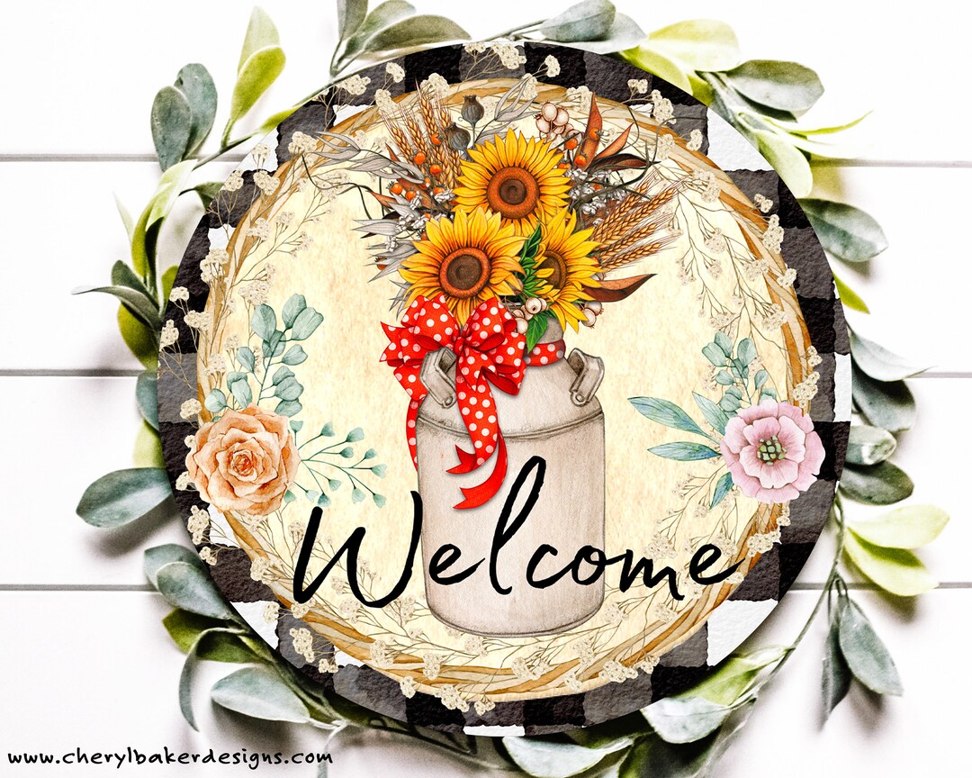 Sunflower Welcome Sign, Sunflower Wreath Sign, Adorable Door Decor ...