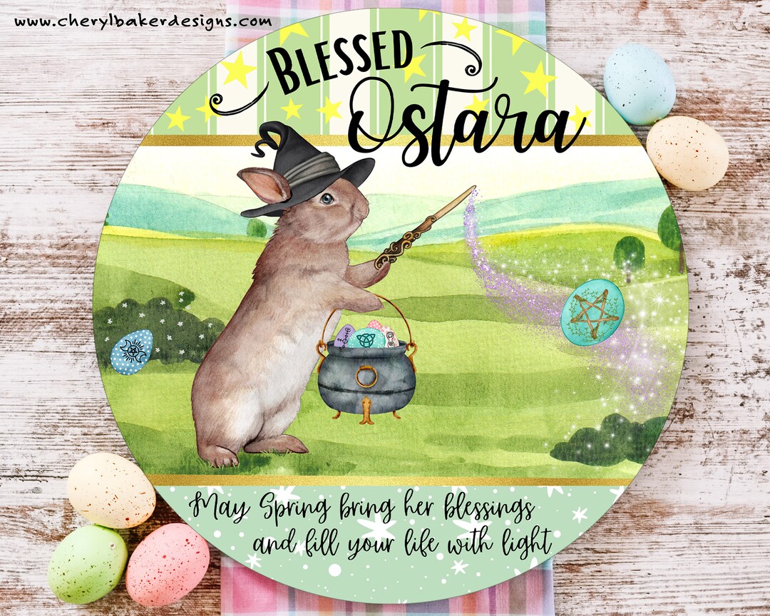 Ostara Decoration, Ostara Bunny Wreath Sign, Blessed Ostara Wreath Sign ...