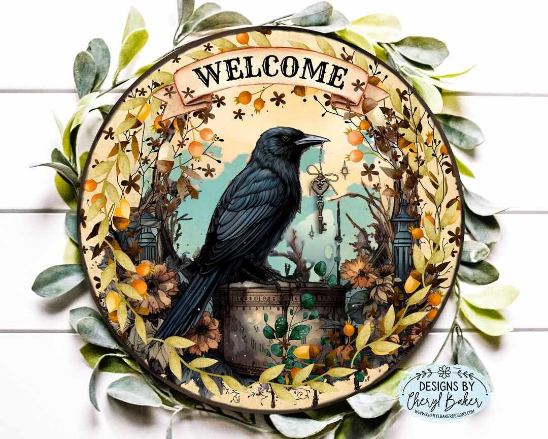 Crow Wreath Attachment, Crow Signs, Door Decorations Fall Wreath Signs ...