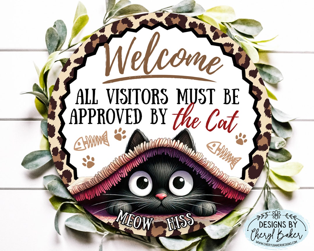 Black Cat Wreath Sign, Cat Welcome Sign, Black Cat Door Hanger, Black ...