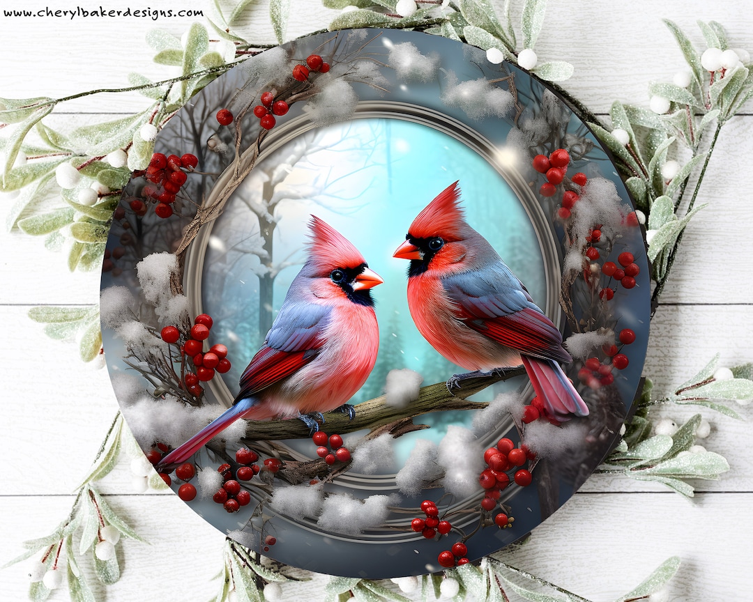 Christmas Cardinals Wreath Sign, Christmas Cardinal Door Hanger ...
