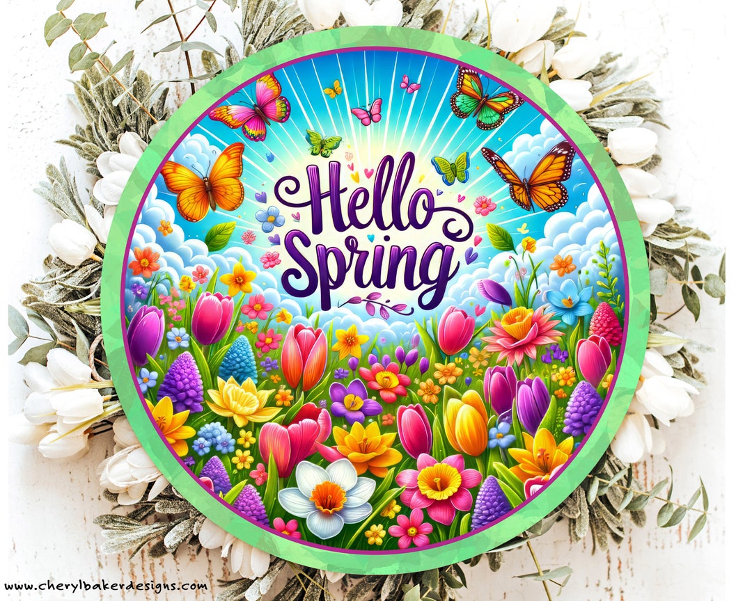 Hello Spring Sign, Hello Spring Door Sign, Hello Spring Door Hanger ...