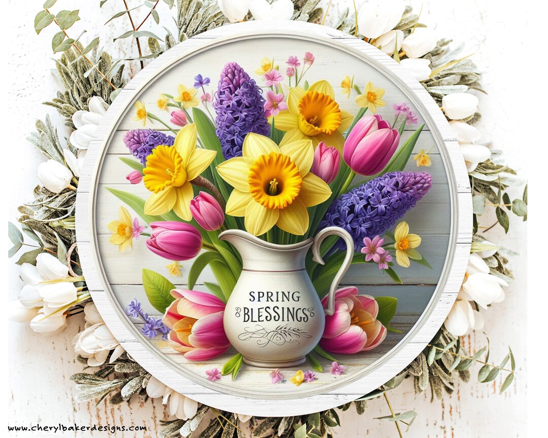 Spring Wreath Signs Spring Signs for Wreaths, Spring Blessings Sign ...
