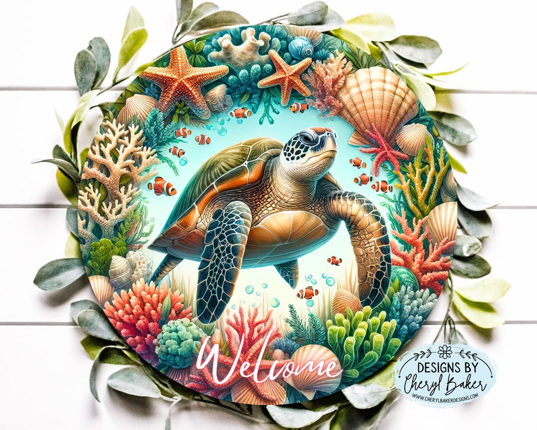 Sea Turtle Welcome Sign, Sea Turtle Wreath Sign, Ocean Welcome Sign ...
