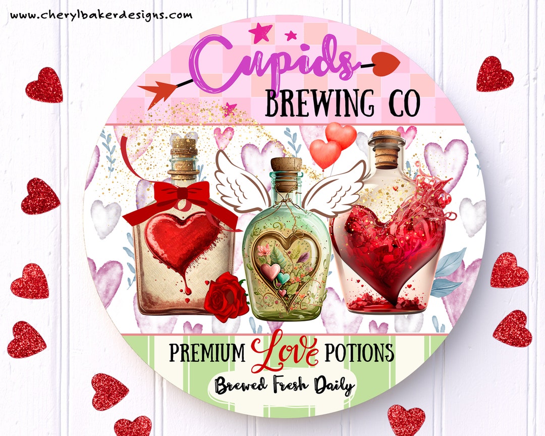 Cupids Brewing Co Sign, Cupid Wreath Attachment, Valentine Wreath Sign ...