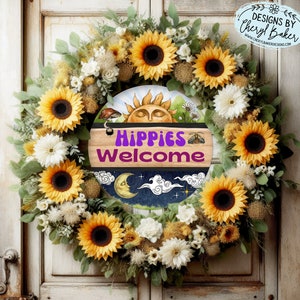 Hippie Welcome Sign Front Door, 70s Nostalgia, Celestial Welcome Sign ...