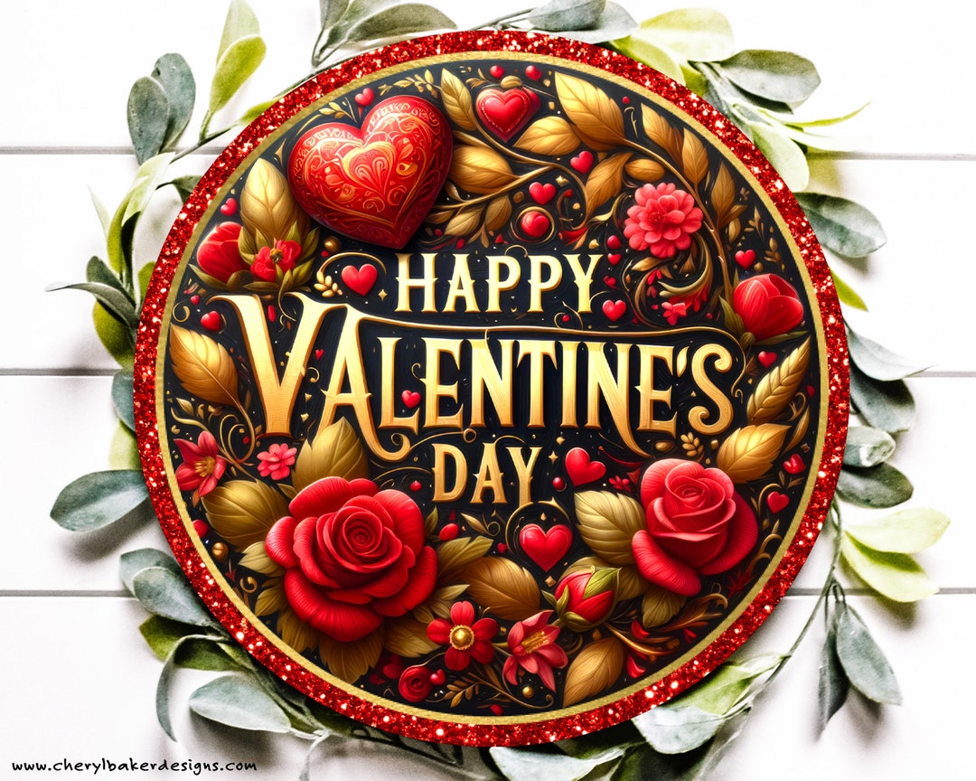 Valentine Wreath Sign, Happy Valentines Day Door Hanger, Happy ...