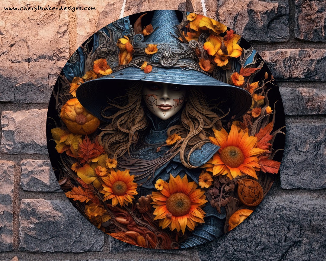 Samhain Dark Fall Sign, Witch Sunflower Decor, Samhain Wreath Sign ...