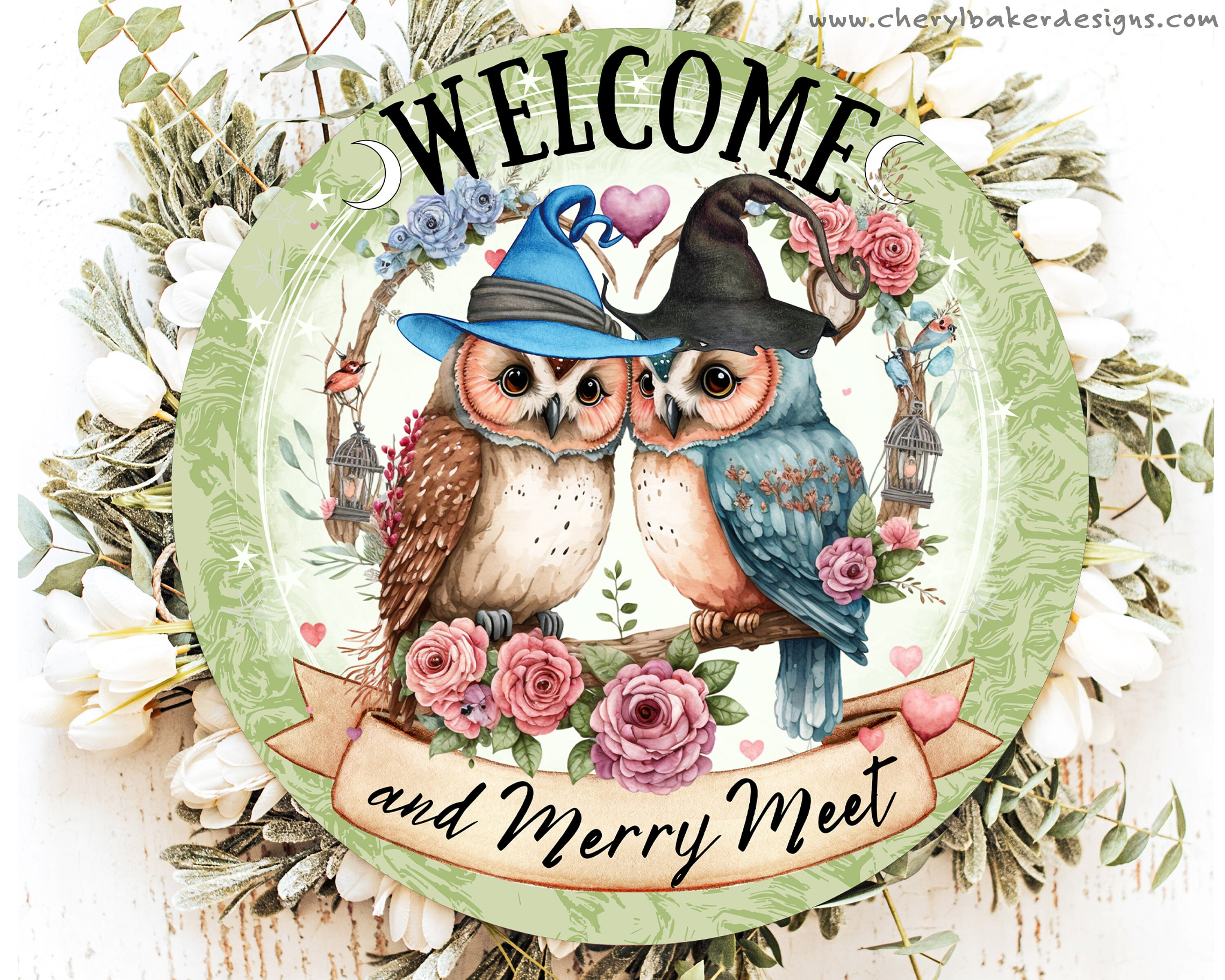 Witches Welcome Sign Pagan Decor Wiccan Wreath Owl Welcome - Etsy