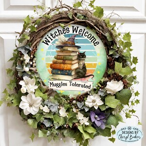 Witches Welcome Sign, Metal Wreath Signs for Halloween, Wiccan Decor ...