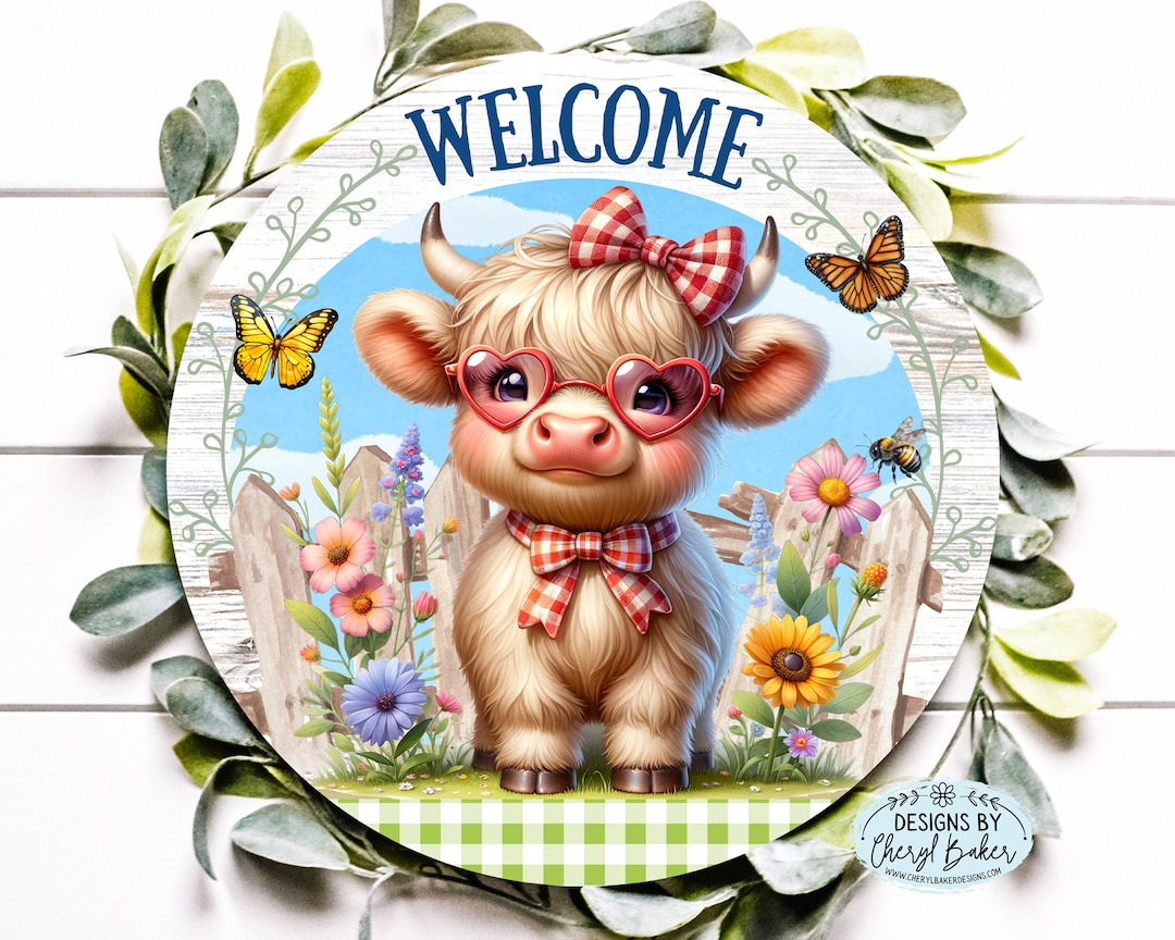 Cow Welcome Sign, Welcome Highland Cow Sign, Highland Cow Wreath ...