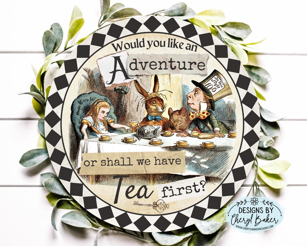 Alice in Wonderland Wreath Sign, Mad Hatter Tea Party Signs, Alice in ...