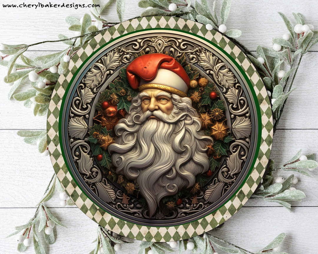 Santa Wreath Attachment, Holiday Decor Vintage Santa, Xmas Wreath Sign ...
