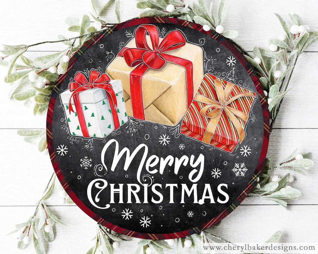 Merry Christmas Round Sign, Doorhanger Christmas, Xmas Wreath Signs ...