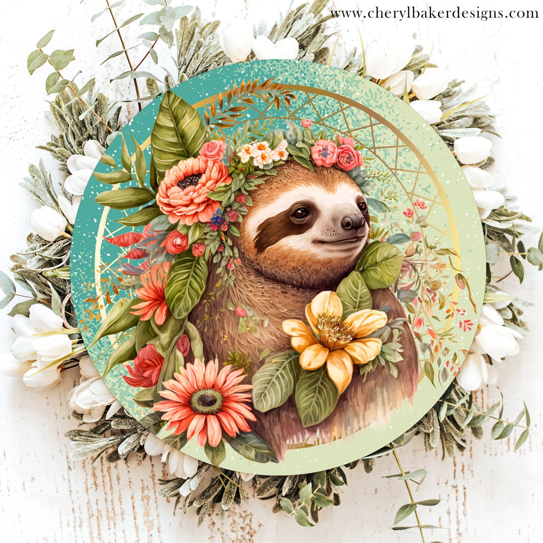 Sloth Wreath Sign, Sloth Sign, Cute Sloth Painting, Zoo Animal Art, Zoo ...