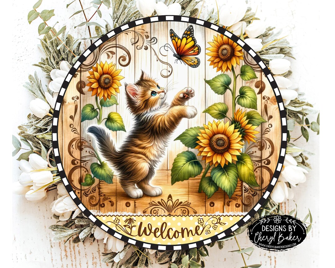 Cat Welcome Sign, Cat Door Sign, Cat Door Hanger, Cat Wreath Sign, Cat ...
