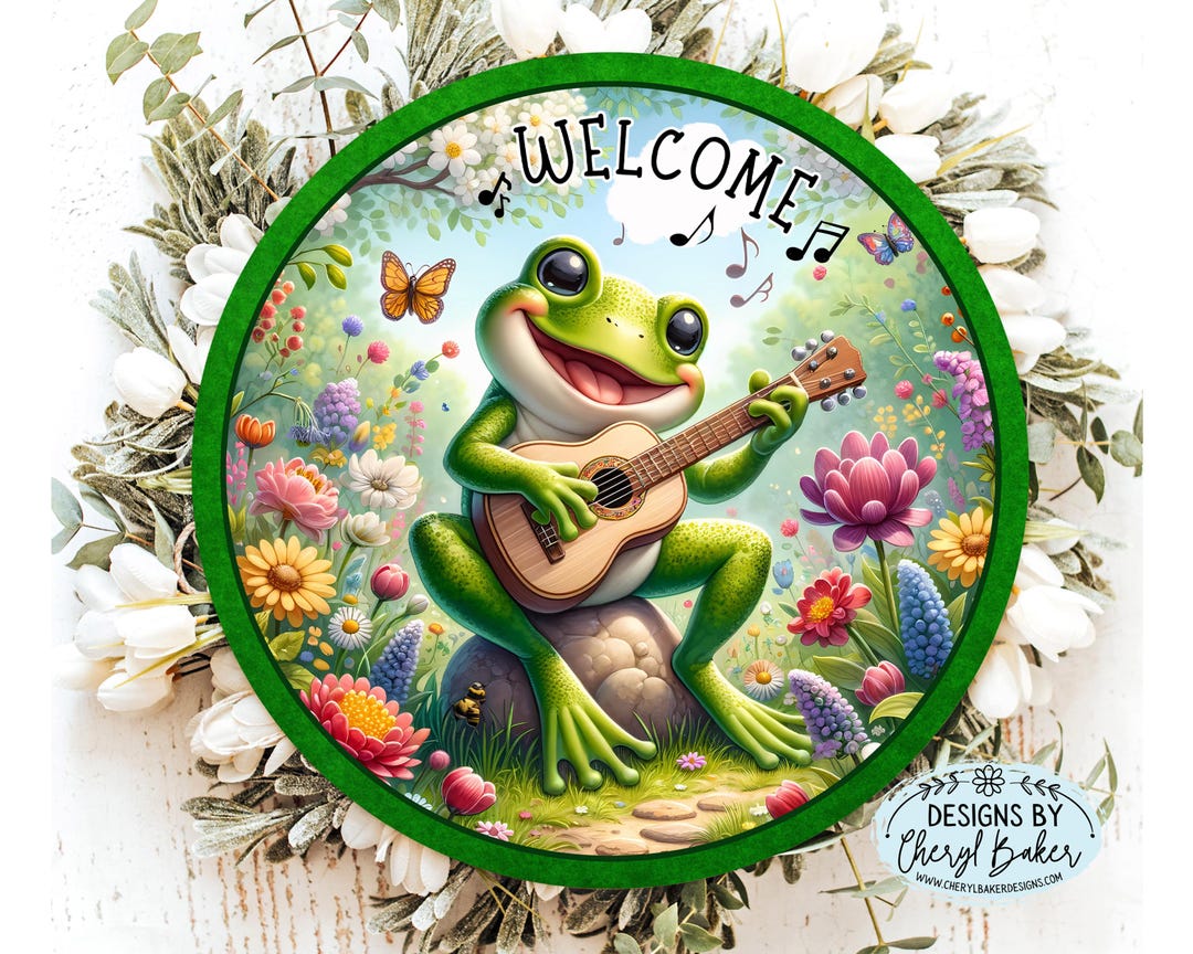 Frog Wreath Sign, Cute Welcome Sign, Music Door Sign, Frog Sign, Music ...