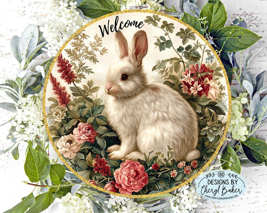 Rabbit Welcome Sign, Spring Welcome Sign, Rabbit Metal Sign, Easter ...