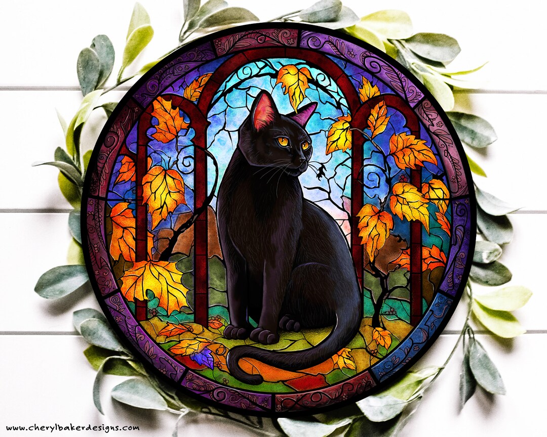 Fall Black Cat Door Hanger, Cat Halloween Wreath Sign, Samhain ...