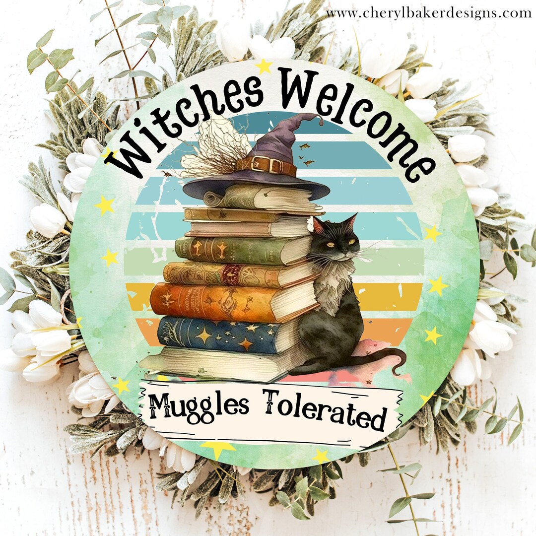 Witches Welcome Sign, Metal Wreath Signs for Halloween, Wiccan Decor ...