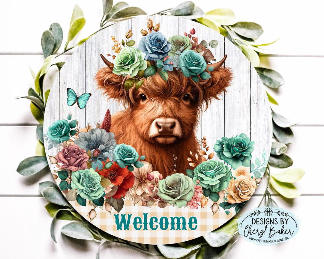 Highland Cow Welcome Sign, Cow Wreath Sign, Highland Cow Wreath ...