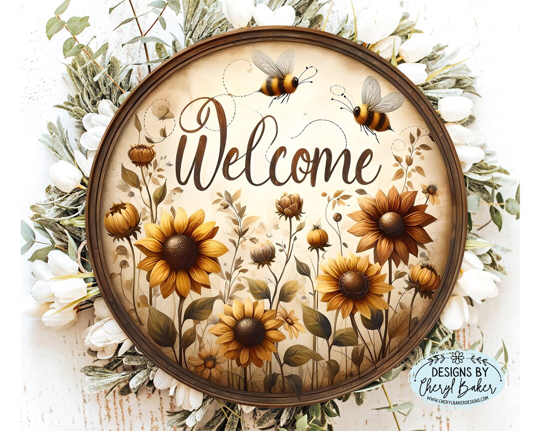 Bee Welcome Sign, Bee Sign for Wreath, Bee Wreath Sign, Welcome Wreath ...
