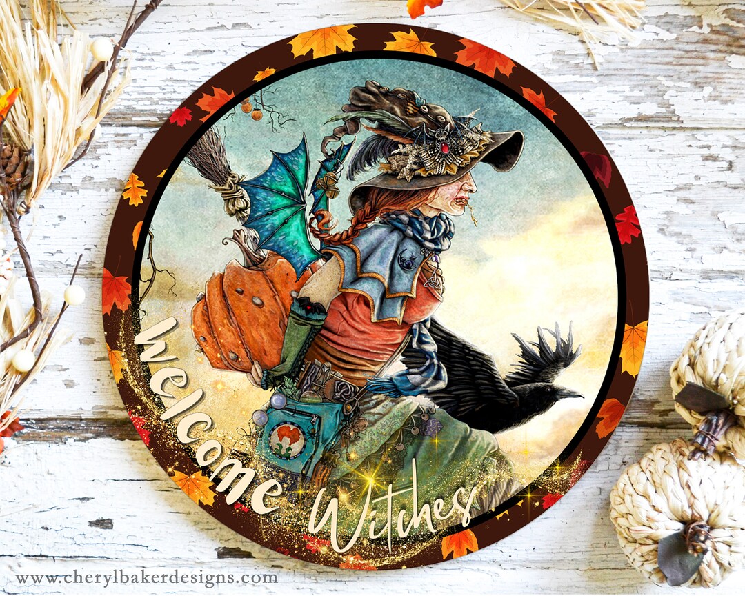 Halloween Witch Sign, Witch Wreath Sign, Metal Wreath Sign, Signs for ...