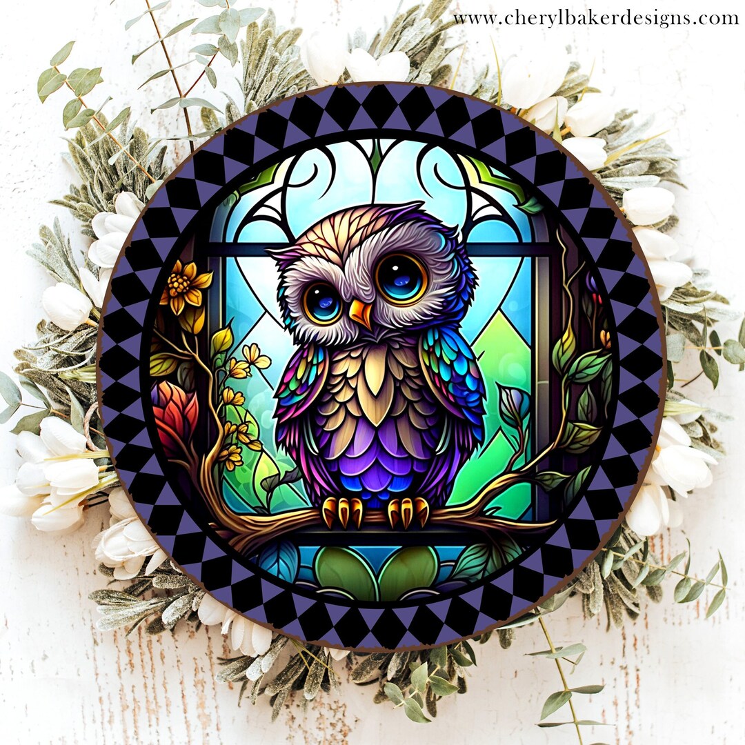 Owl Wreath Sign, Owl for Wreaths, Faux Stained Glass Signs, Owl Door ...