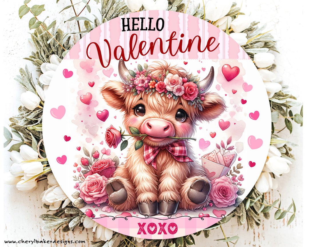 Cow Valentines Day Door Sign, Valentine Cow Wreath Sign, Hello ...