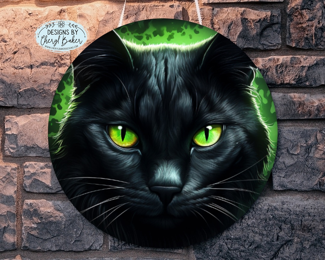 Black Cat Face Wreath Sign, Black Cat Face Sign, Black Cat Halloween ...