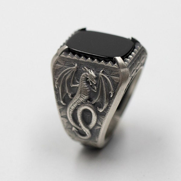 Mens 925 Silver Dragon Ring - Etsy
