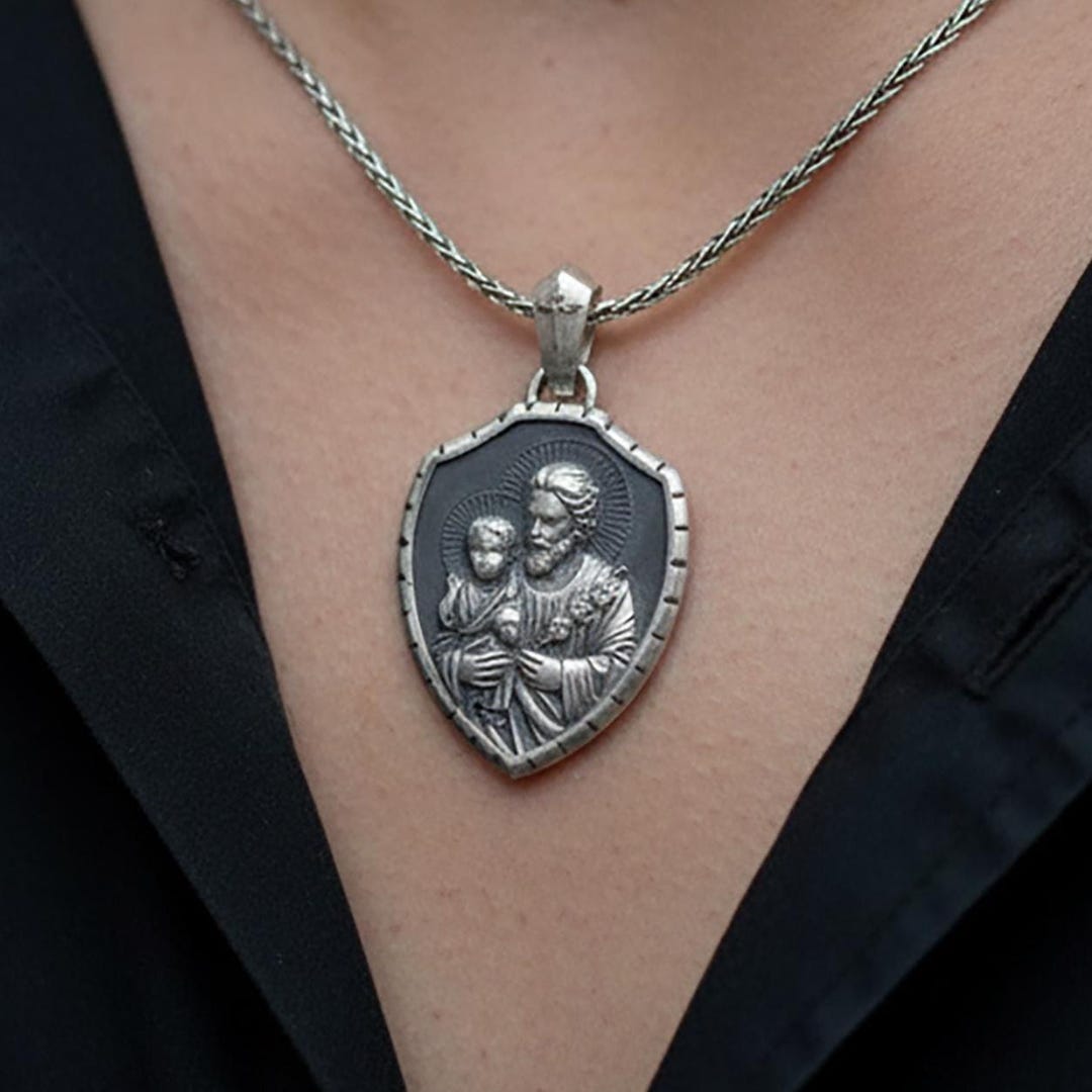 St. Joseph Shield Pendant – Sterling Silver Catholic Medal - Etsy