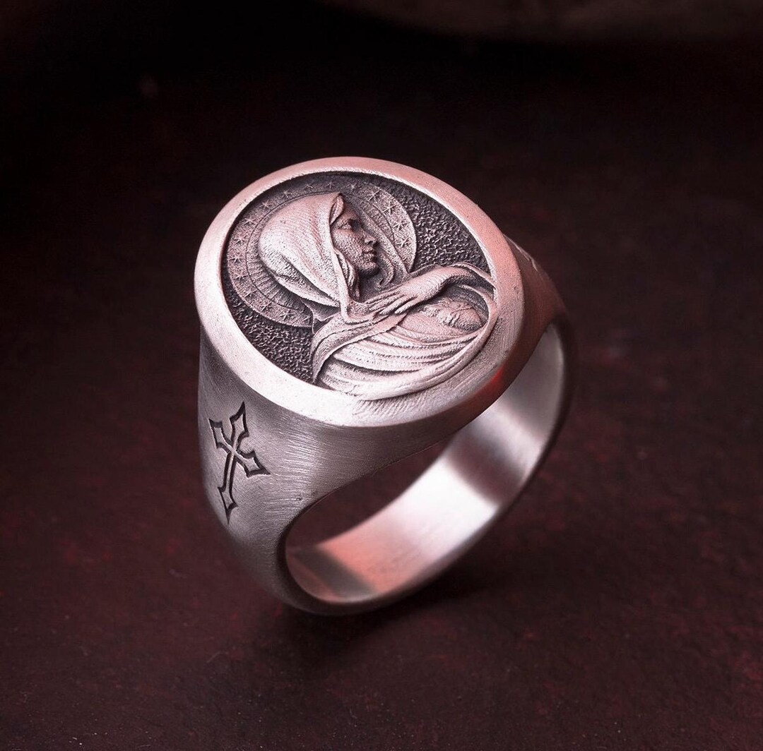 925 Silver Saint Mary Signet Ring - Religious Catholic Jewelry, Virgin ...