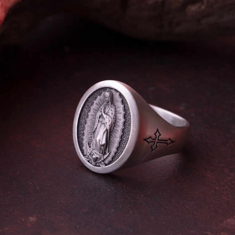 Our Lady of Guadalupe Signet Ring - 925 Silver Virgin Mary Protection ...
