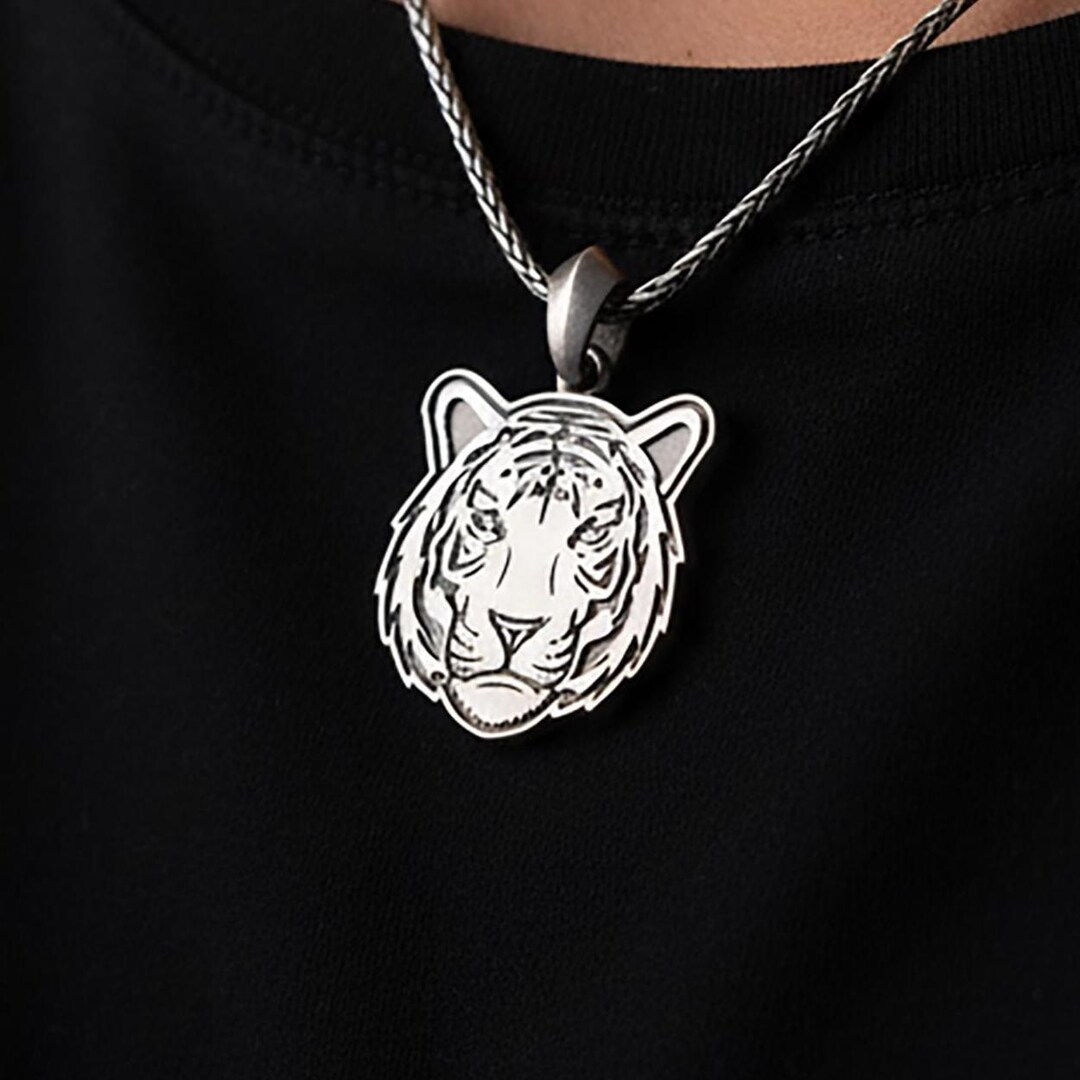 Engraved Tiger, Jungle Charm, Wild Cat Necklace, Power Amulet, Animal ...