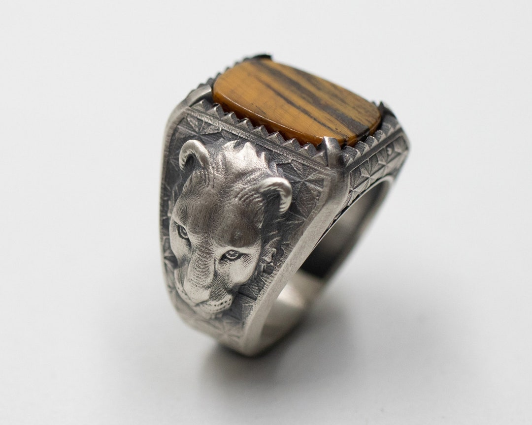 Silver Lioness Ring*gemstone Rings*tiger Eye, Onyx, Garnet*womens ...