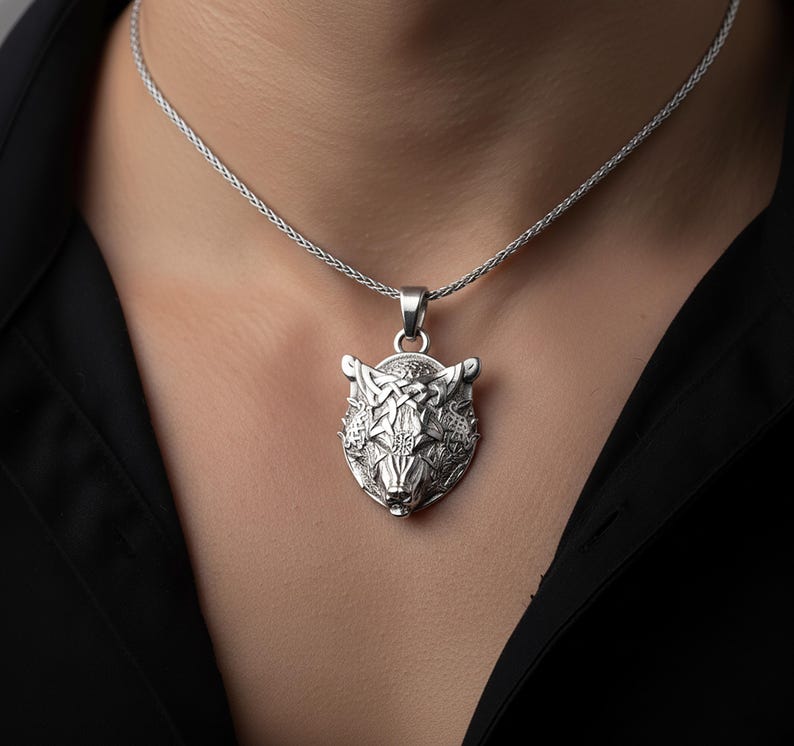 Norse Mythology Fenrir Wolf Handmade Sterling Silver Men Charm Necklace ...